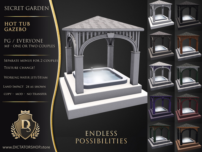 Second Life Marketplace - [Ds] Secret Garden - Hot Tub Gazebo PG